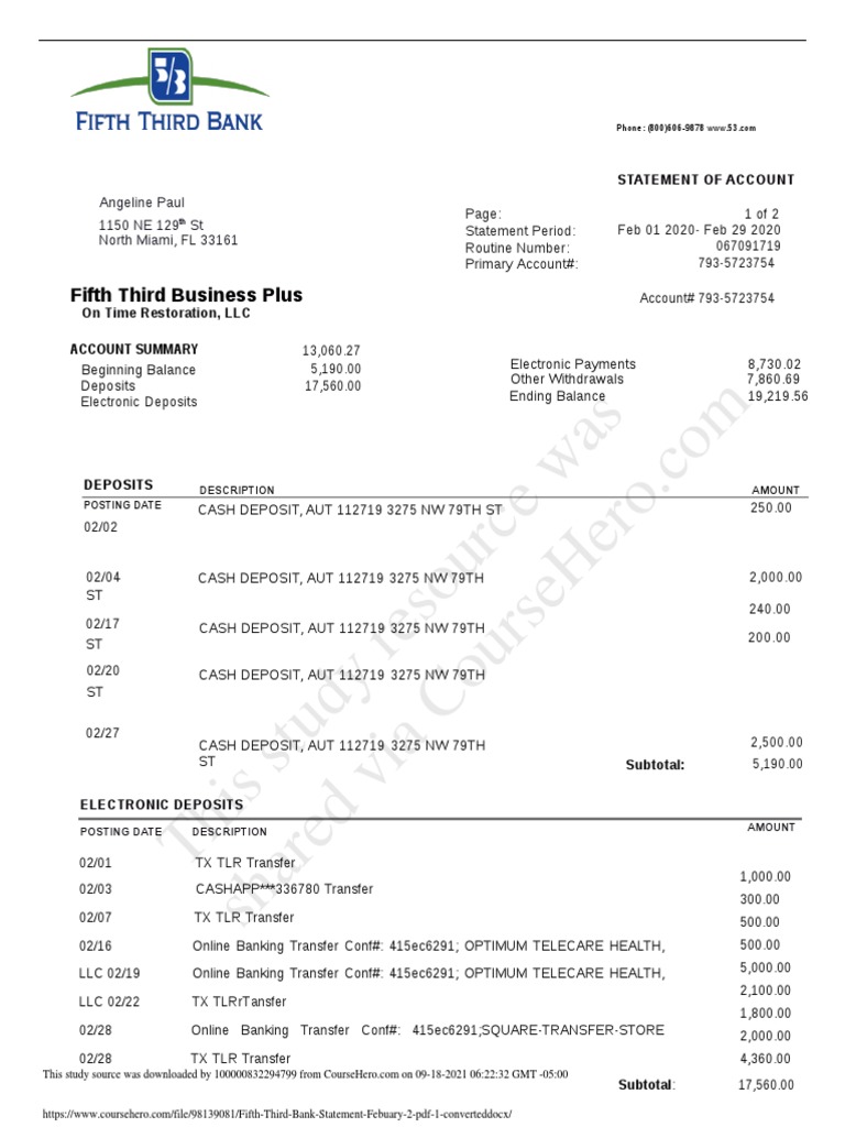 This Study Resource Was: Fifth Third Business Plus | PDF | Debit Card ...