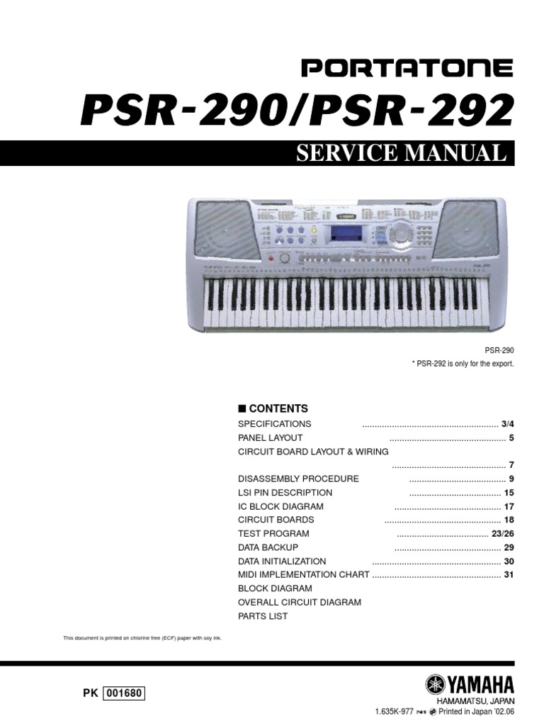 Service Manual: PSR-290 PSR-292 Is Only For The Export | PDF | Input/Output | Electrical Connector