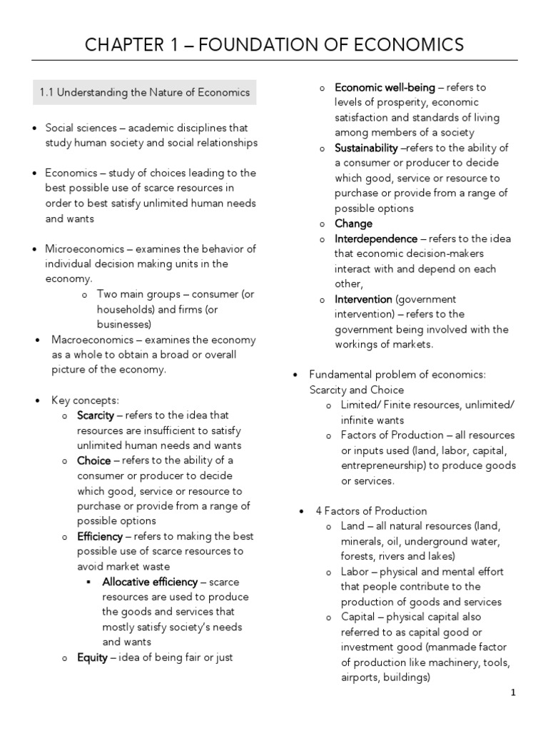 IB Economics Chapter 1 Notes | PDF | Economics | Resource