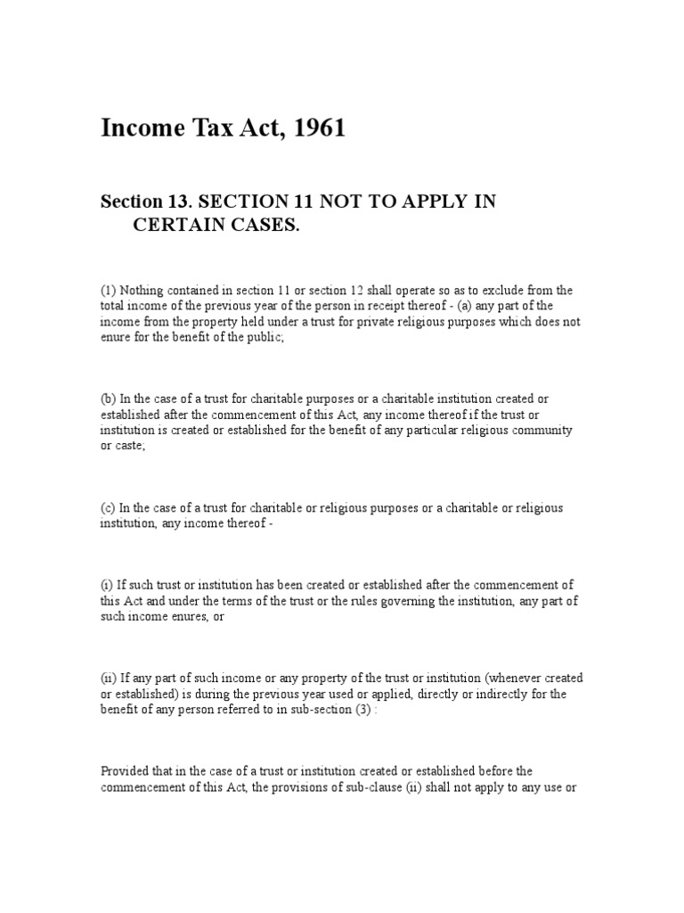 Income Tax Act | PDF | Trust Law | Charitable Organization