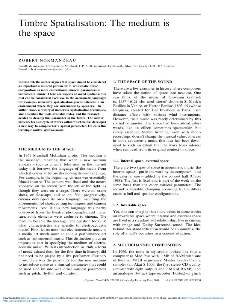 Timbre Spatialisation: The Medium Is The Space | PDF | Loudspeaker | Sound