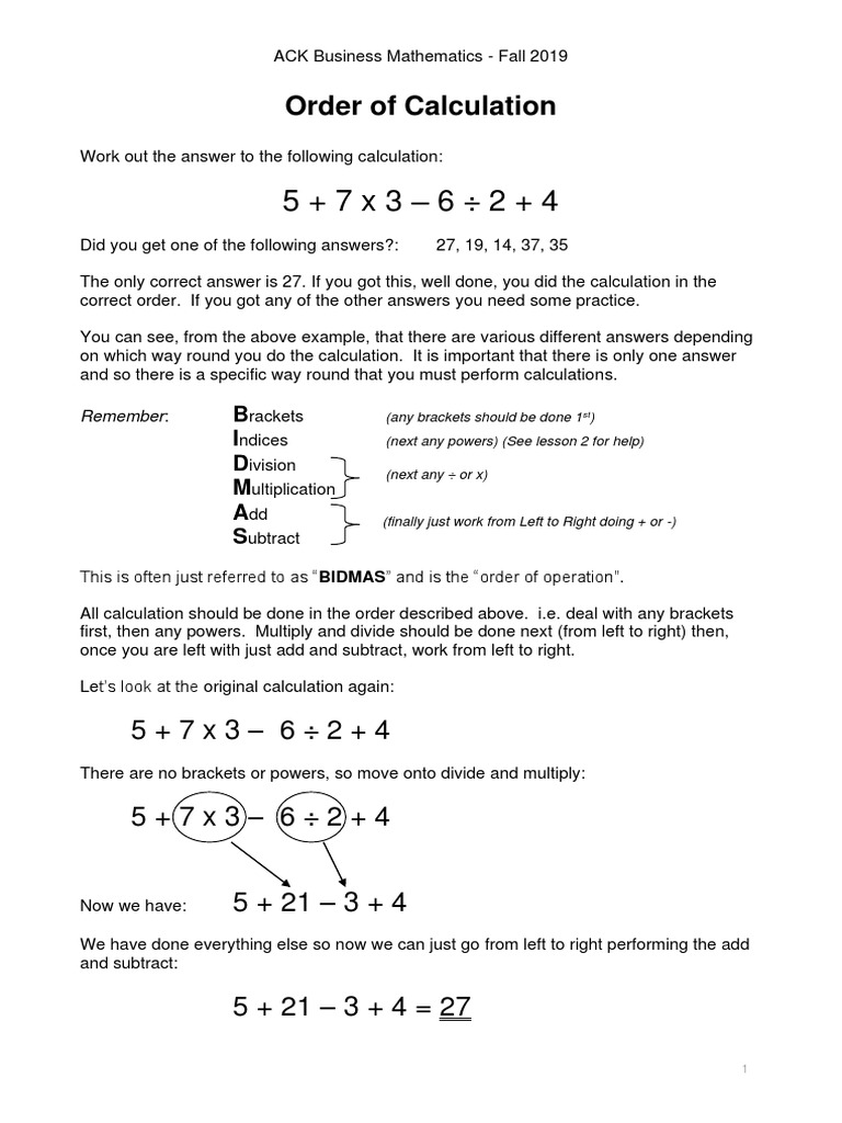 Order of Calculation | PDF | Multiplication | Mathematics