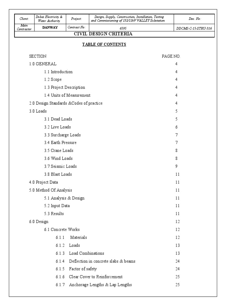 Civil Design Criteria for 132/11kV Substation | PDF | Concrete | Wall