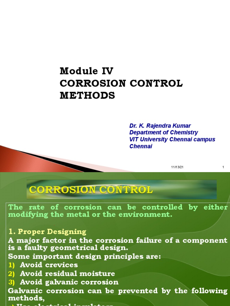 Corrosion Control Methods: Dr. K. Rajendra Kumar Department of ...