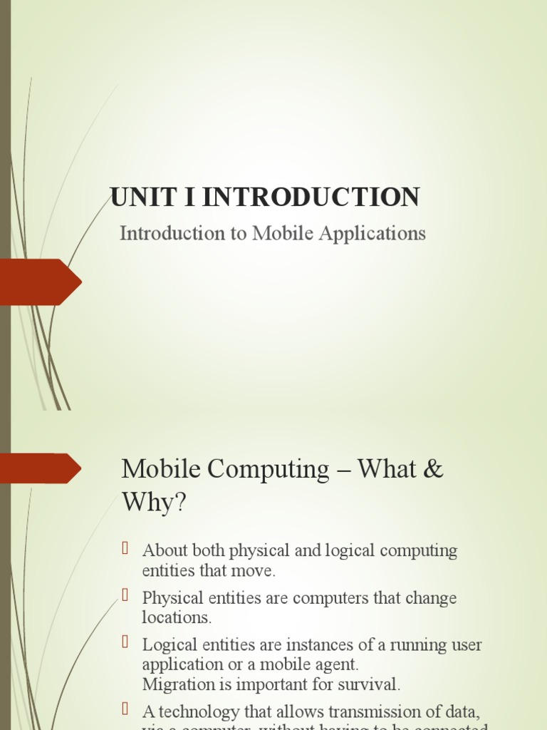 Unit I Introduction: Introduction To Mobile Applications | Download ...