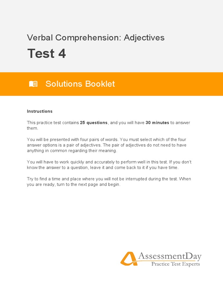 Test 4: Verbal Comprehension: Adjectives | PDF | Adverb | Adjective
