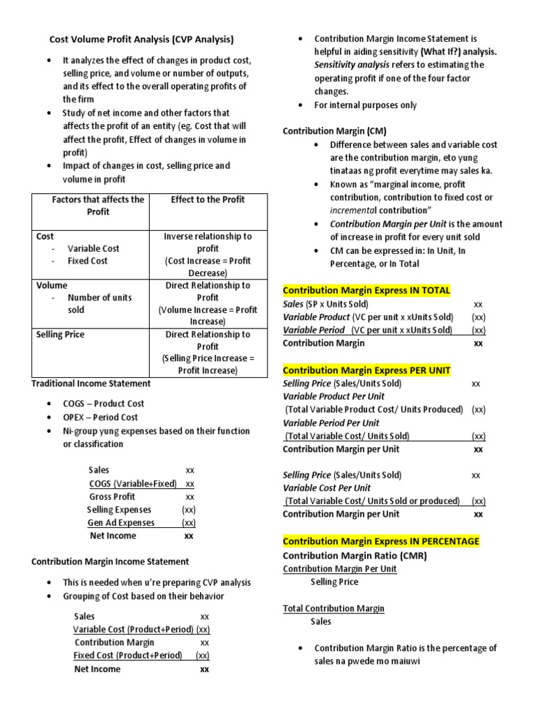 CVP Analysis Reviewer | PDF | Business Process | Income Statement