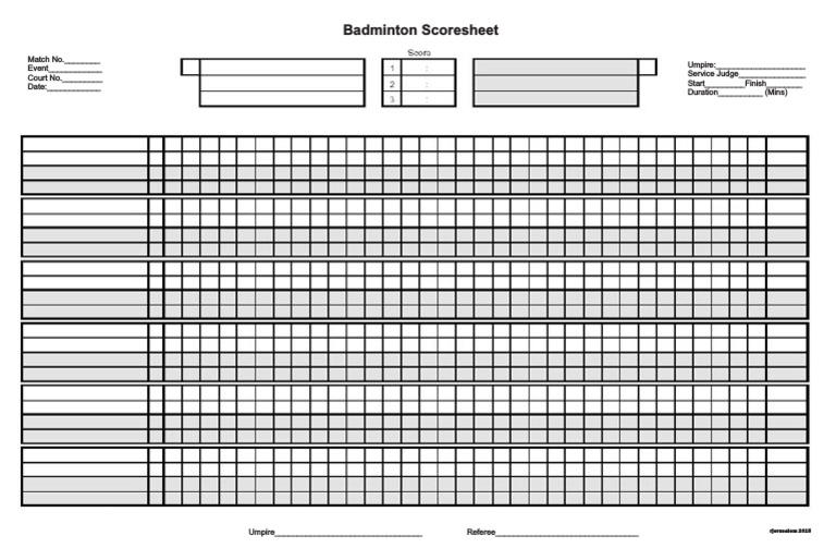 Badminton Match Score Sheet Template | PDF