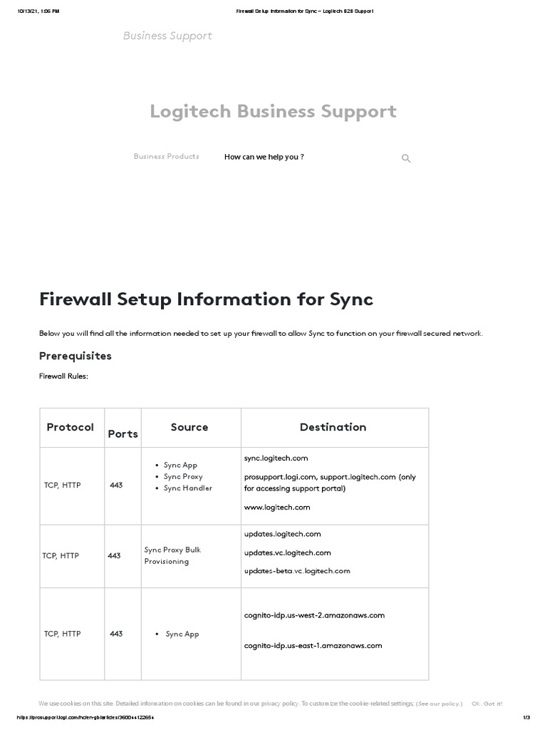 Firewall Setup Information For Sync - Logitech B2B Support | PDF ...