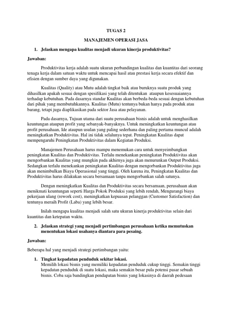 Tugas 2 Manajemen Operasi Jasa | PDF