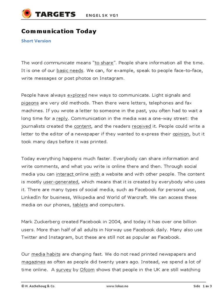 Communication Today Short Version | PDF | Facebook | Computing