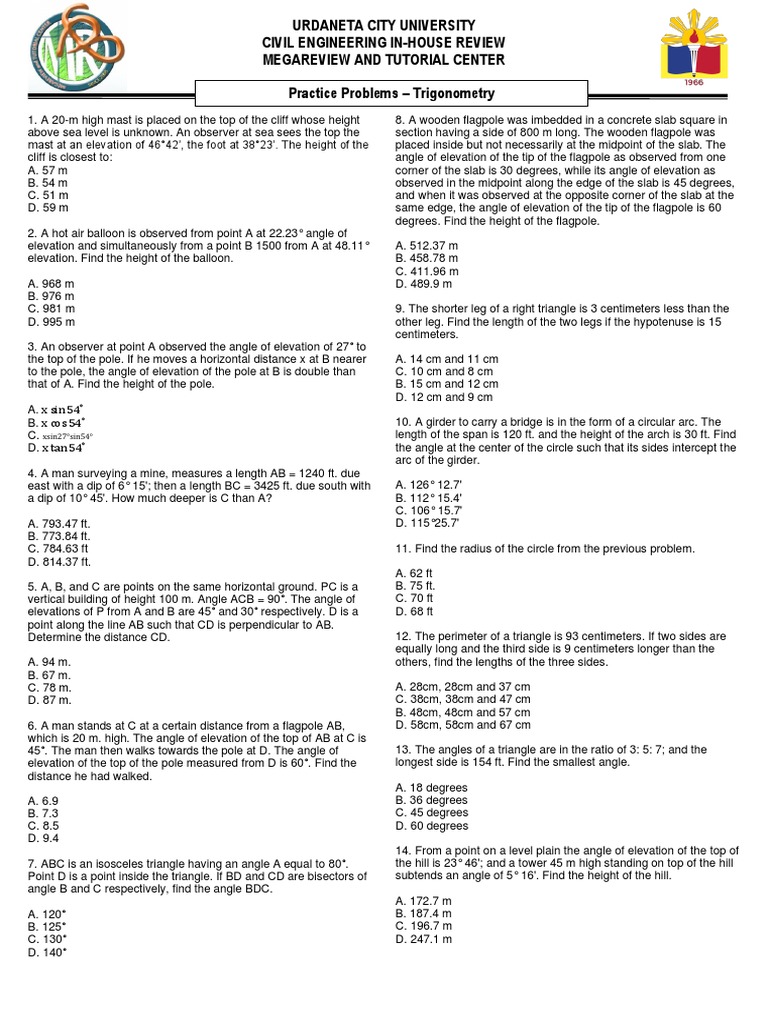 Ucu Trigonometry Practice Problems | PDF | Triangle | Circle