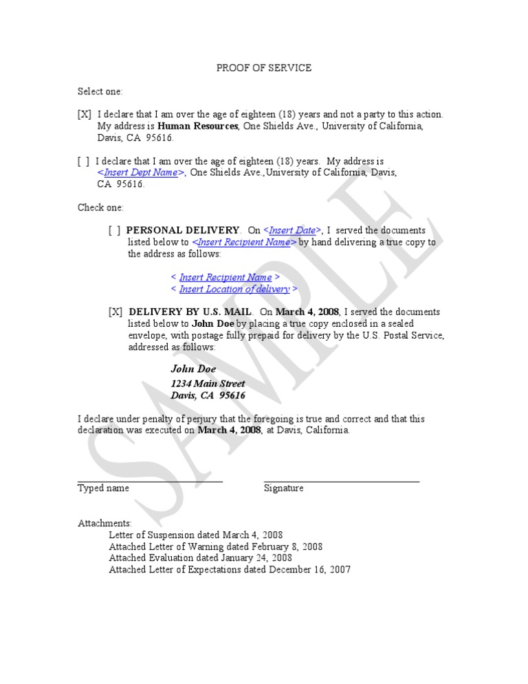 Proof of Service - Sample | PDF