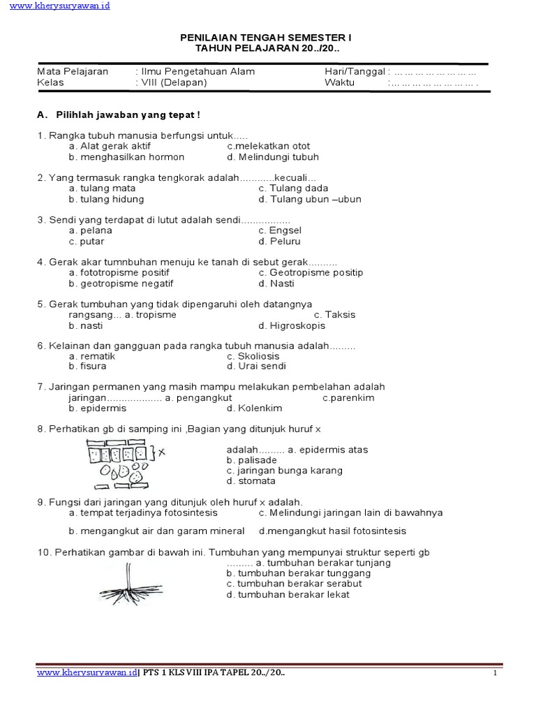 1 - Soal PTS IPA Kelas 8 Sem. 1 - WWW - Kherysuryawan.id | PDF