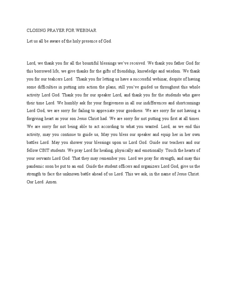 Closing Prayer For Webinar | PDF