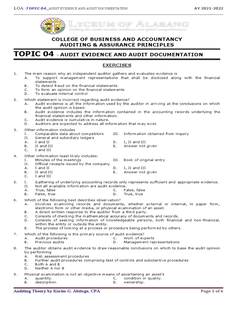 04 Audit Evidence and Audit Documentation | PDF | Audit | Internal Control