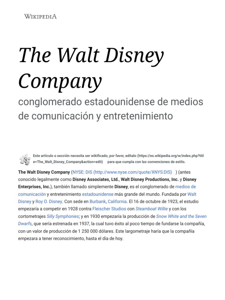 The Walt Disney Company - Wikipedia, La Enciclopedia Libre | PDF | La ...