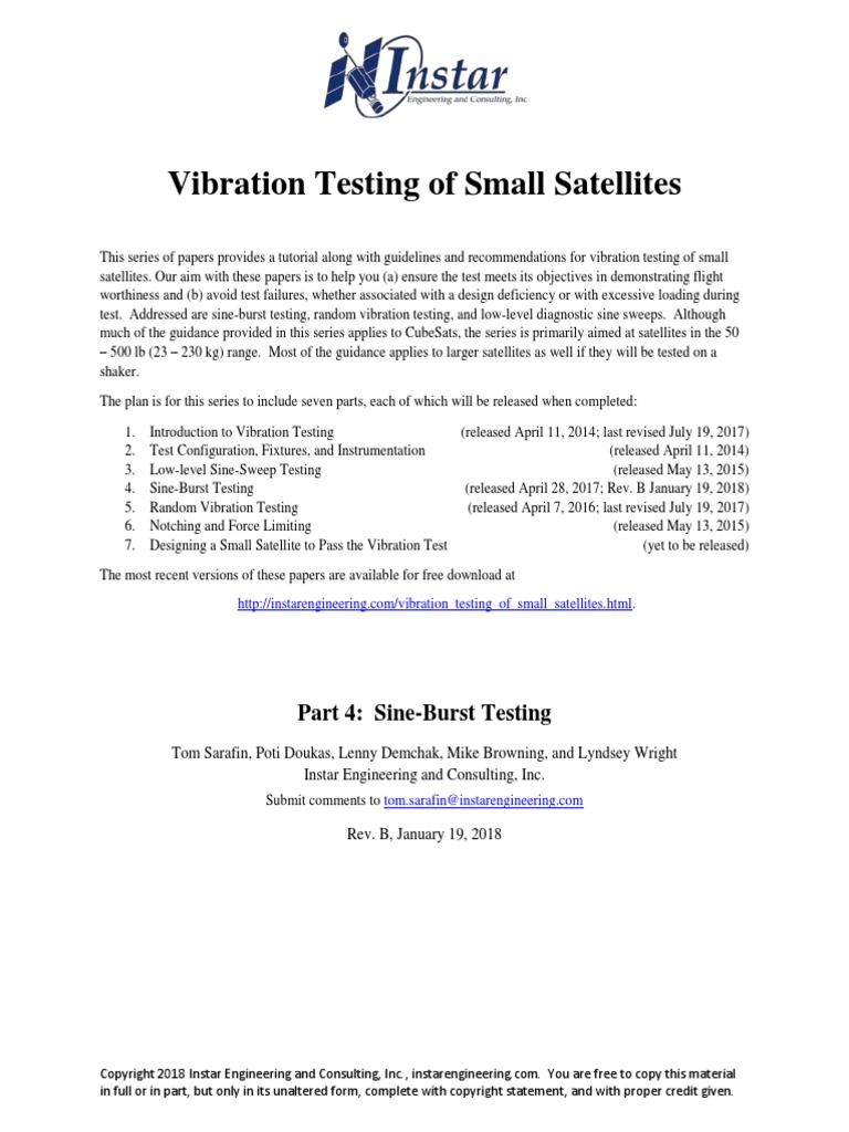 Vibration Testing of Small Satellites: Part 4: Sine-Burst Testing | PDF ...