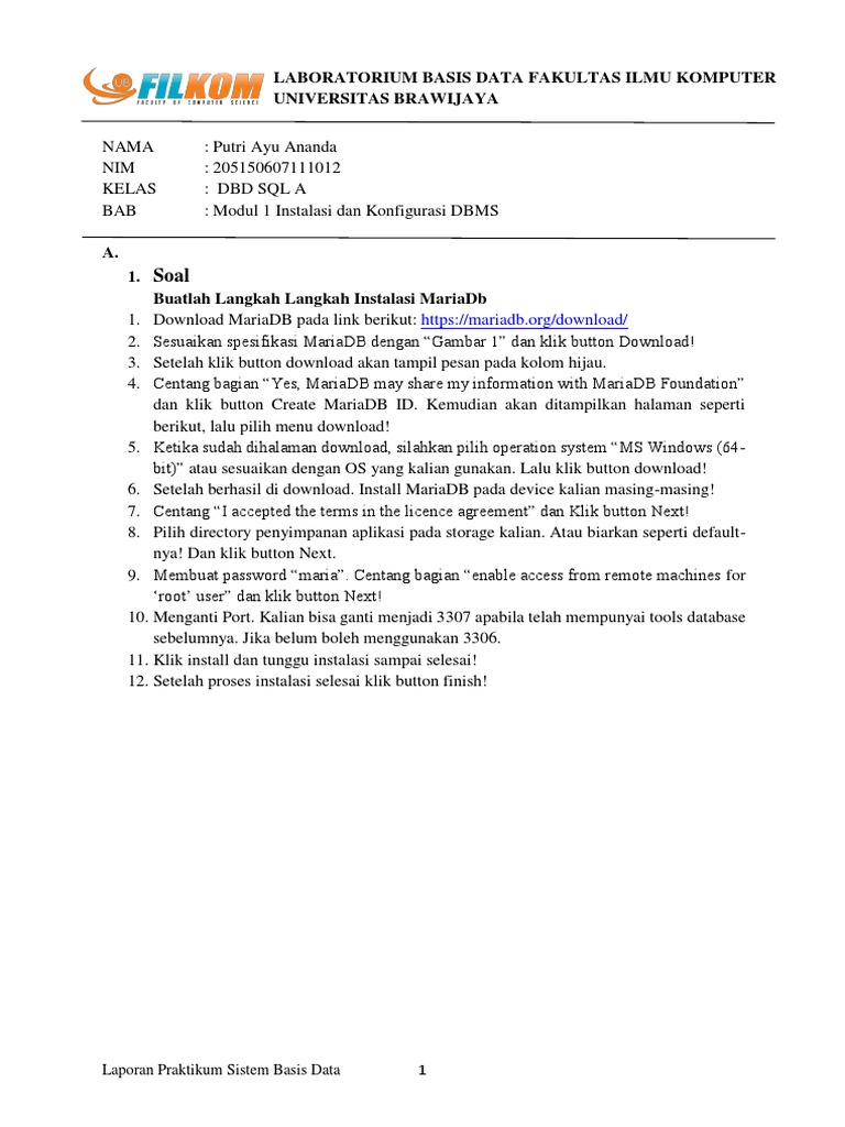 MODUL01 - Putri Ayu Ananda - 205150607111012 | PDF