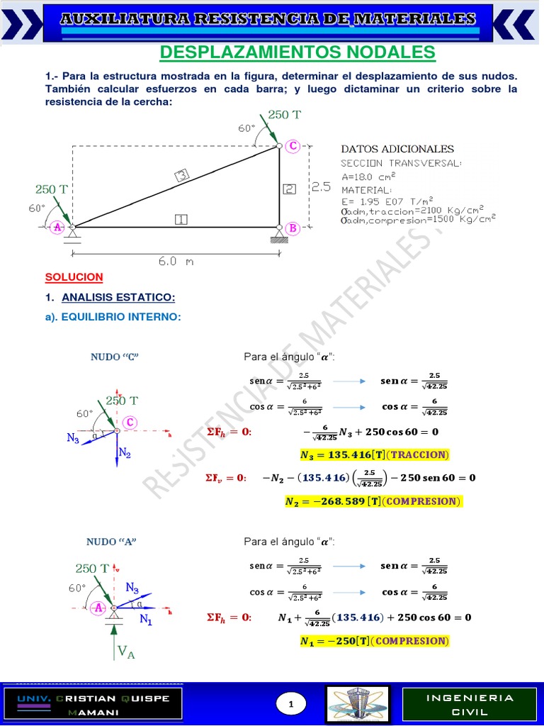 Desplazamientos Nodales en Estructuras | PDF | Mecánica | Ingeniería ...