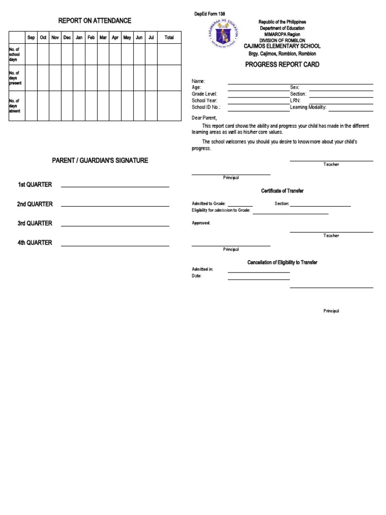 Progress Report Card Overview | PDF | Learning | Behavior Modification