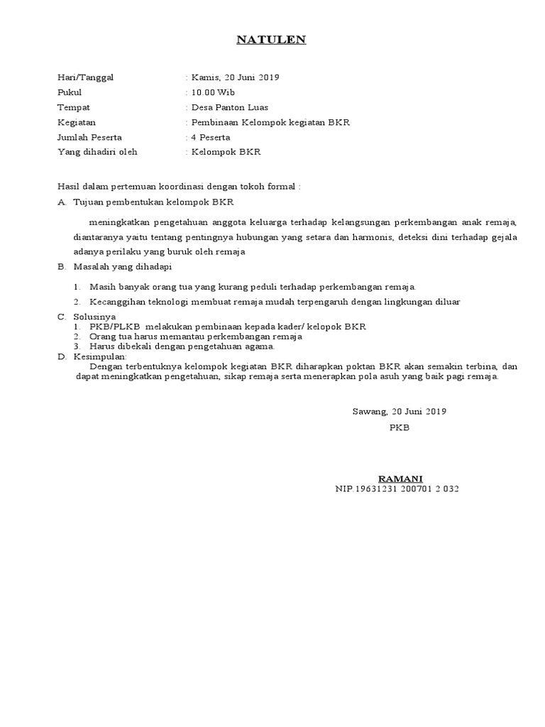 Notulen Pembinaan BKR | PDF