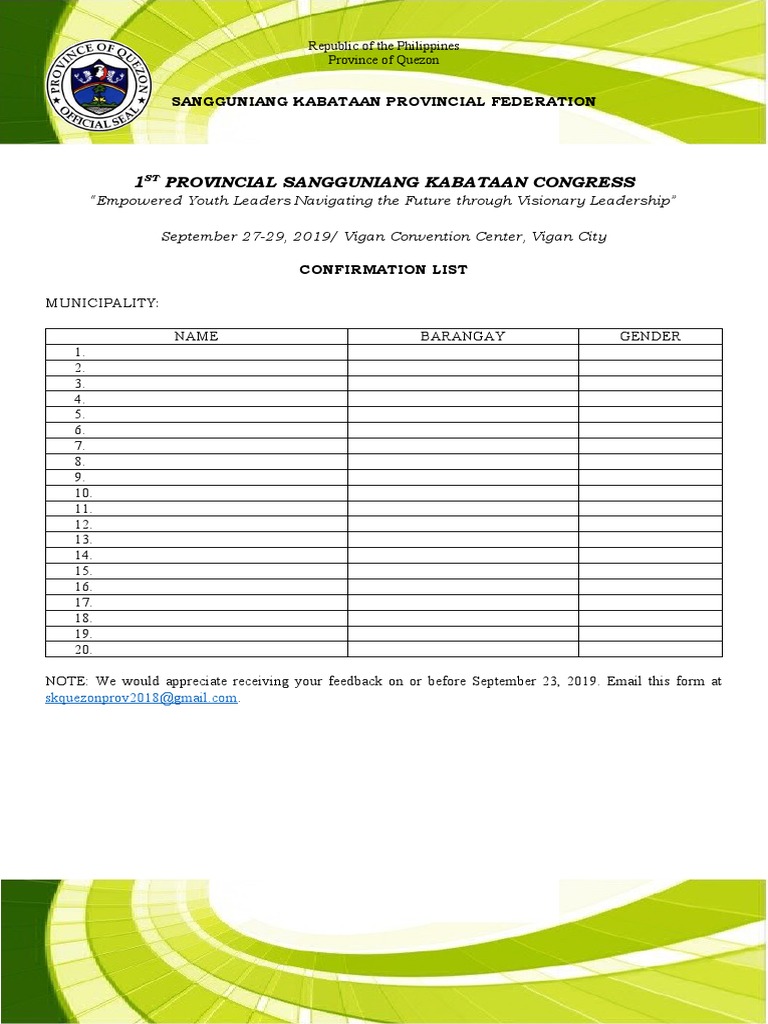 Confirmation List | PDF