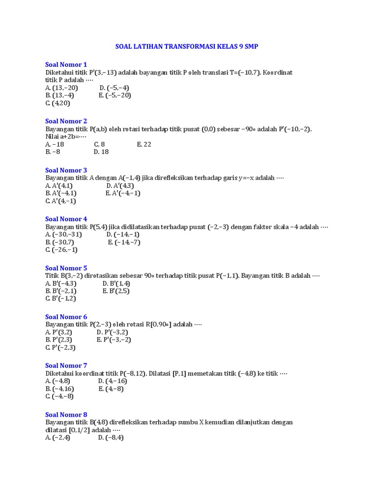 Soal Latihan Transformasi Kelas 9 SMP | PDF