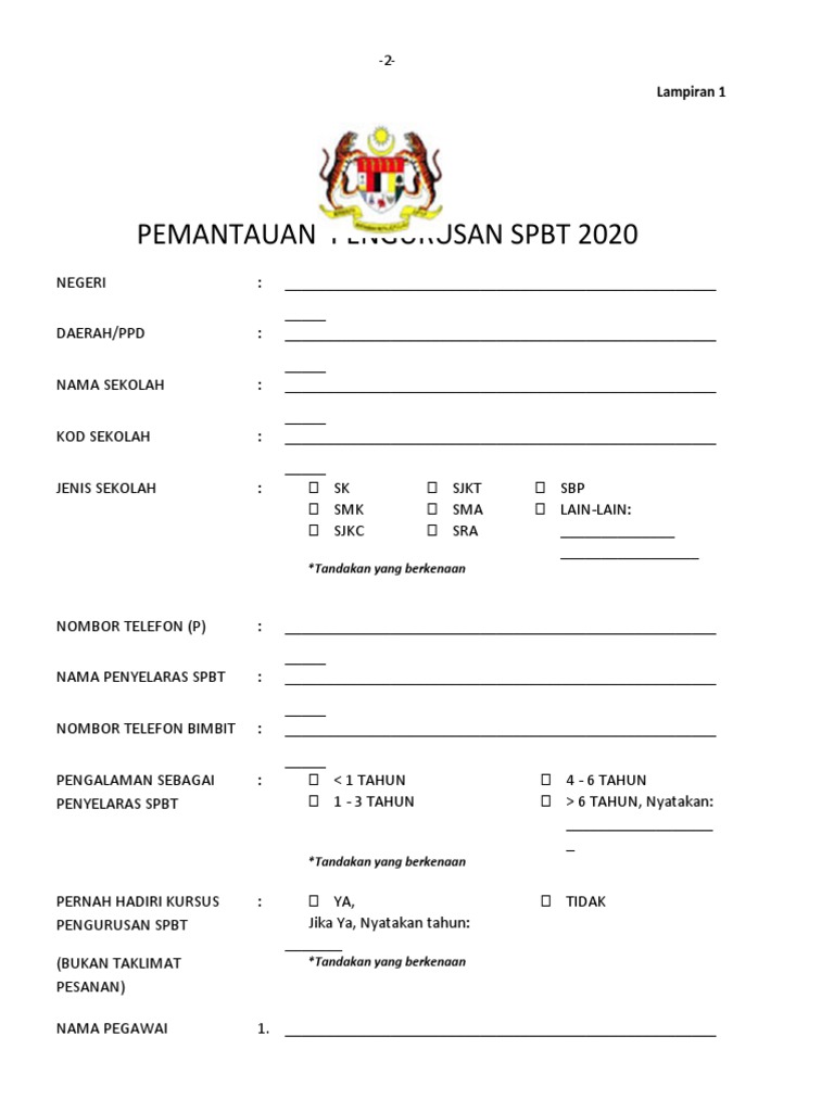 Instrumen Pemantauan Pengurusan SPBT Sekolah (Lampiran) | PDF
