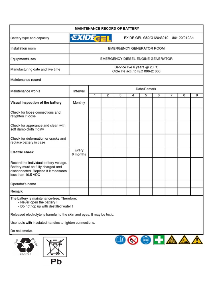 Maintenance Record of Battery | PDF
