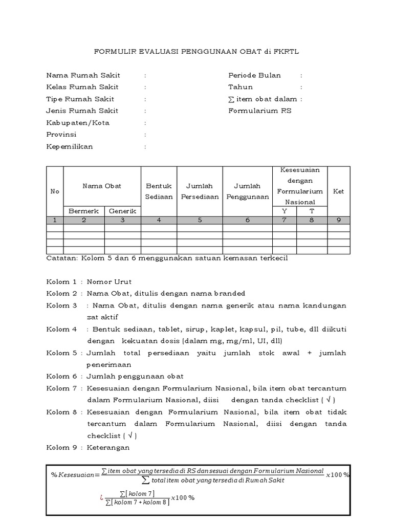 Laporan Pemonitoran Kesesuaian Obat Dengan Formularium Nasional Di