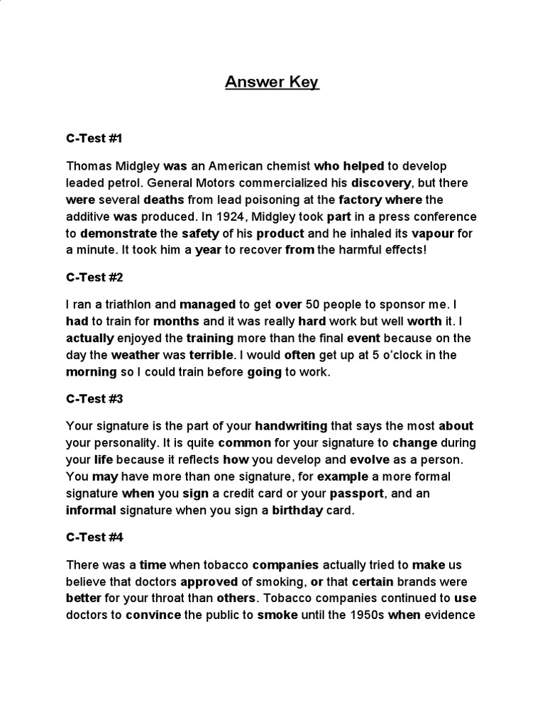 Answer Key: C-Test #1 | PDF