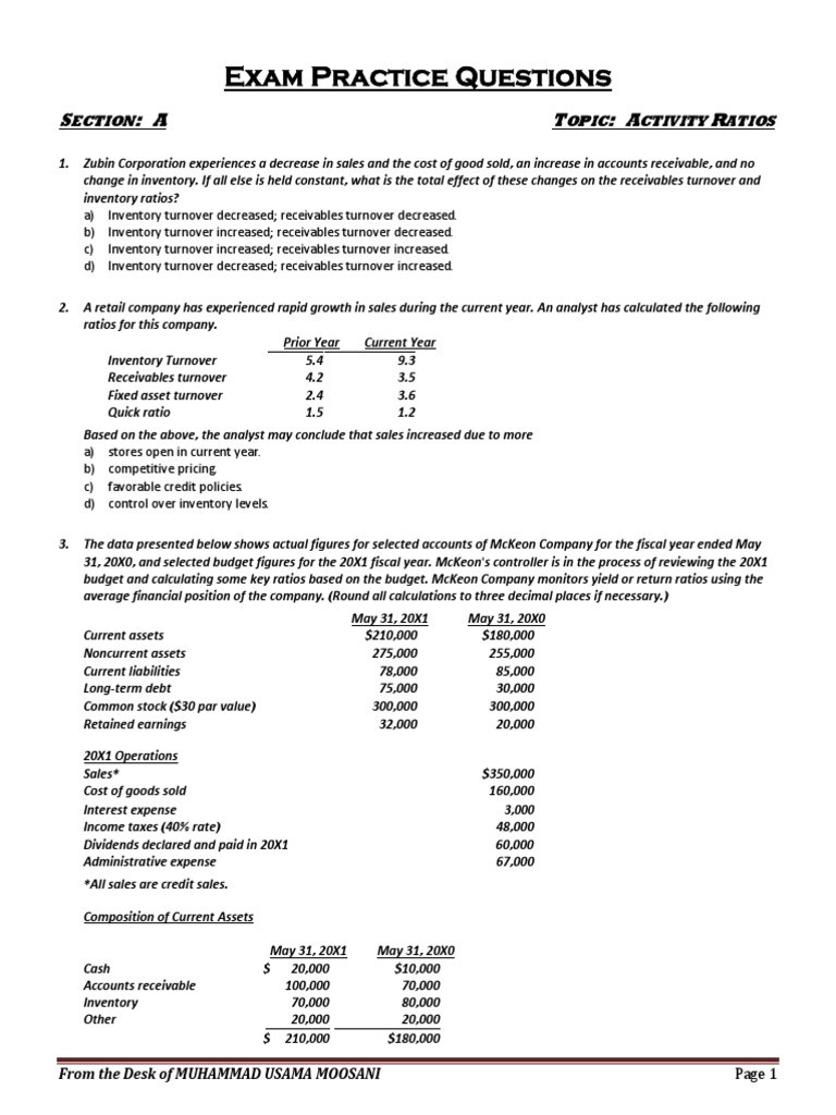 Activity Ratios - Practice Questions | PDF | Inventory | Revenue