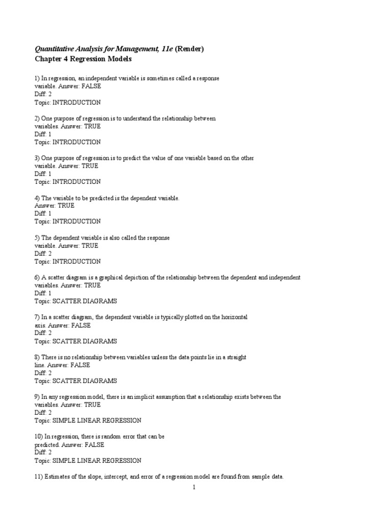 Chapter 4 Regression Models: Quantitative Analysis For Management, 11e (Render) | PDF | Errors ...