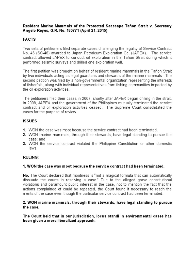 Resident Marine Mammals v. Reyes Case Summary | PDF | Standing (Law ...