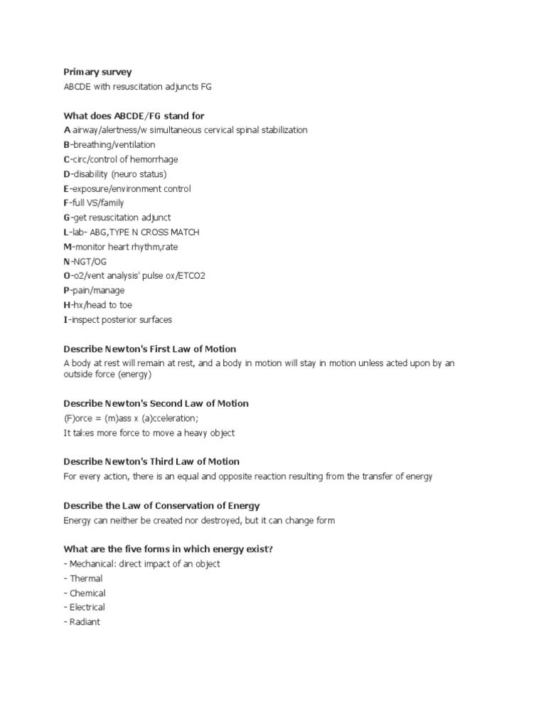 TNCC ABCDE Primary Survey Guide | PDF | Wellness | Science & Mathematics