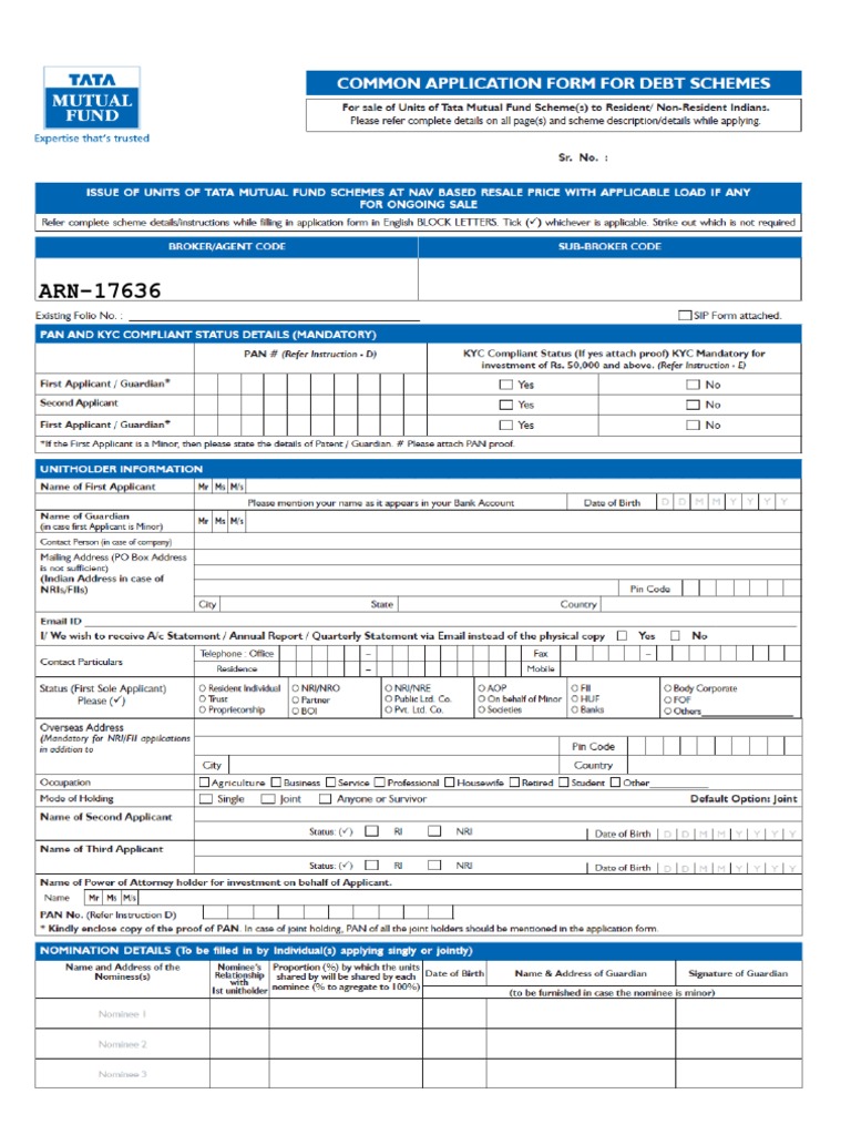 Tata Mutual Fund Common Application Form Debt | PDF | Business