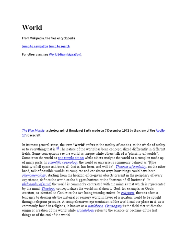 World: From Wikipedia, The Free Encyclopedia | PDF
