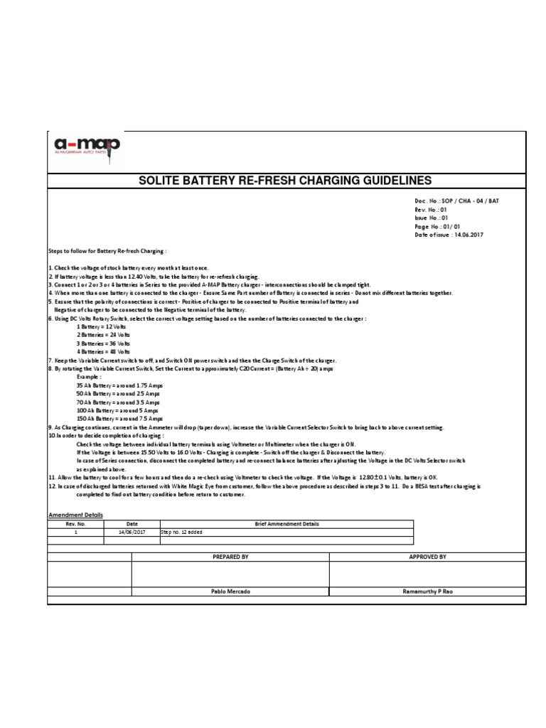 Battery Re-Fresh Charging SOP | PDF | Battery Charger | Voltage