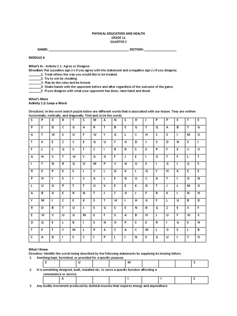 Pe - Answer Sheet 2ND Qtr. Module 6-9 Grade 11 | PDF | Physical ...