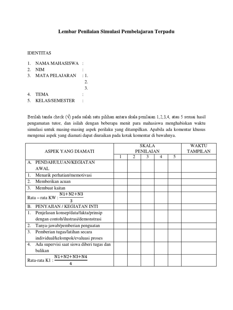 Lembar Penilaian Simulasi Pembelajaran Terpadu | PDF