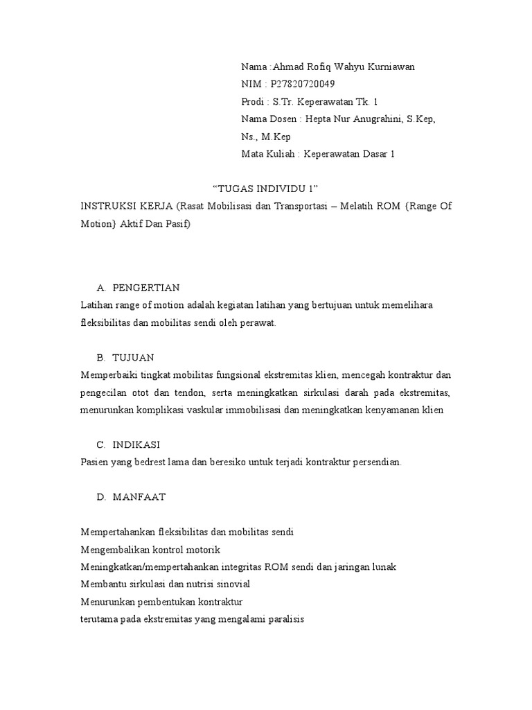 C. Melatih ROM (Range of Motion) Aktif Dan Pasif | PDF | Sains & Matematika