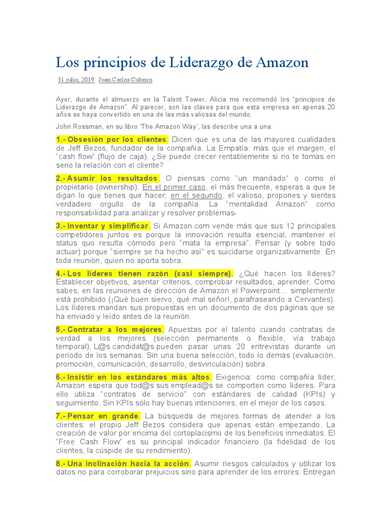 Los Principios de Liderazgo de Amazon | PDF | Liderazgo | Economias