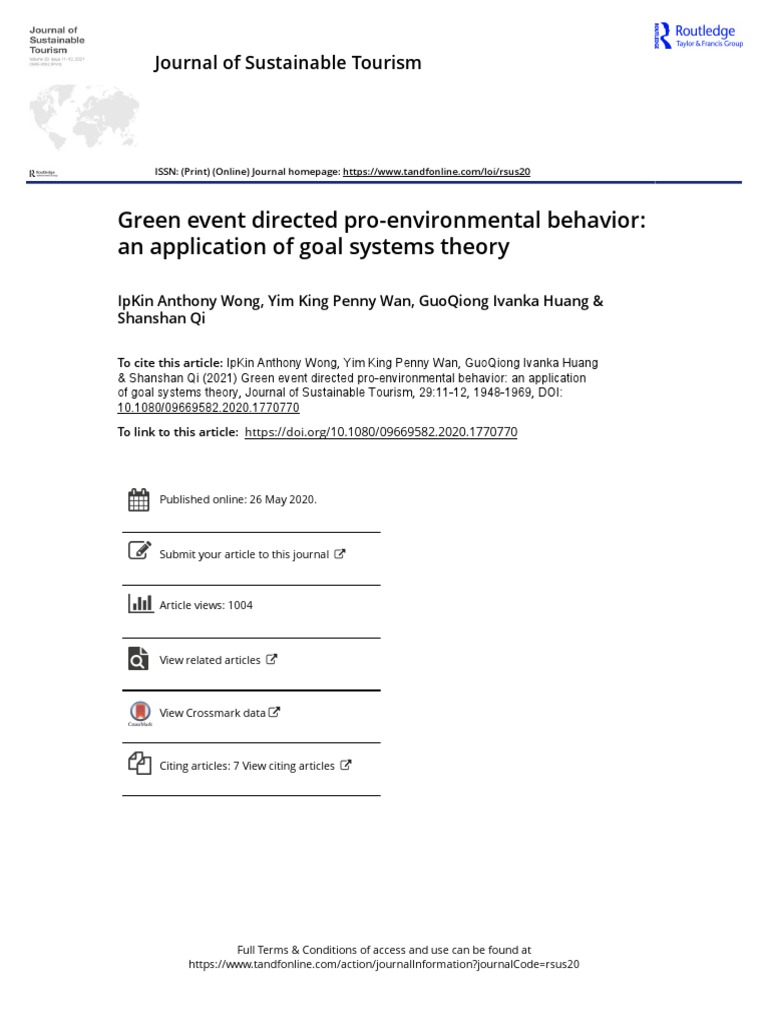 Green Event Directed Pro Environmental Behavior An Application of Goal ...