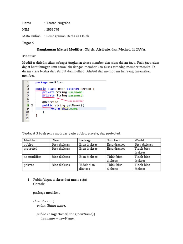 Modifier, Objek, Atribute, Dan Method Di JAVA | PDF