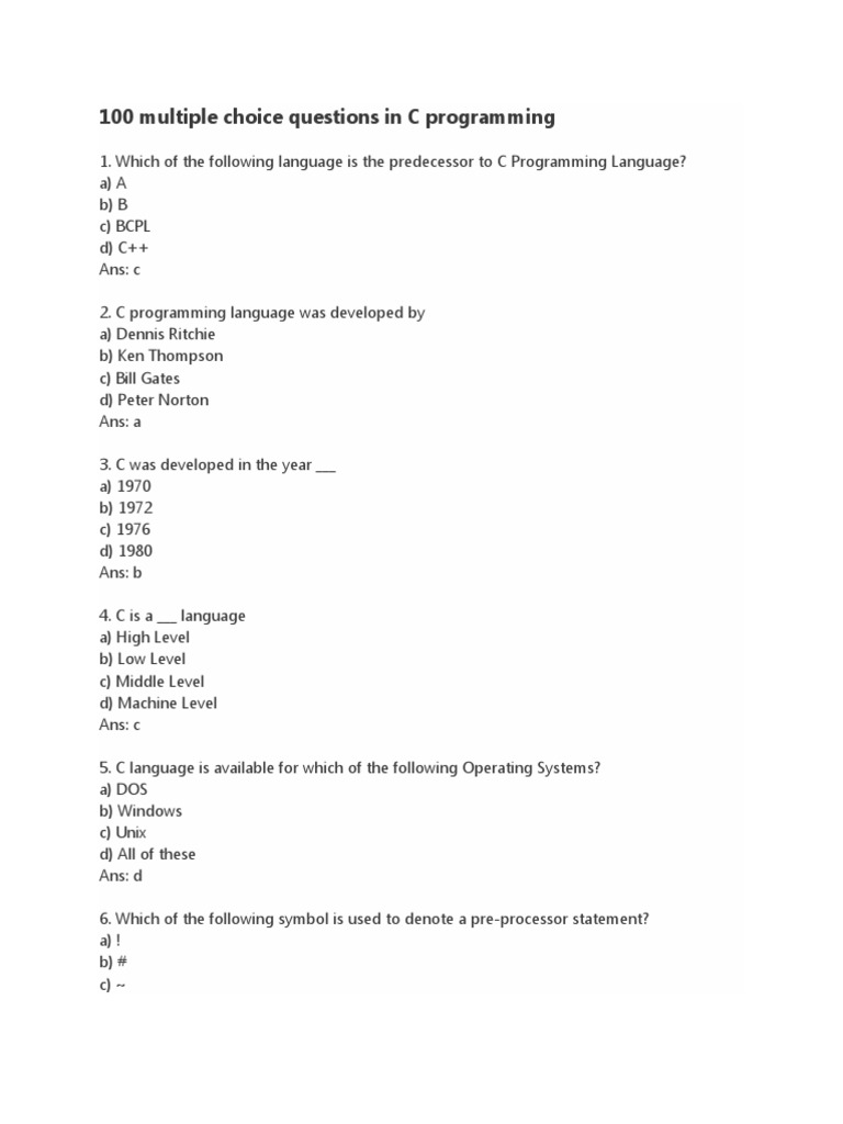 C One Mark Questions | PDF | Pointer (Computer Programming) | Array Data Structure