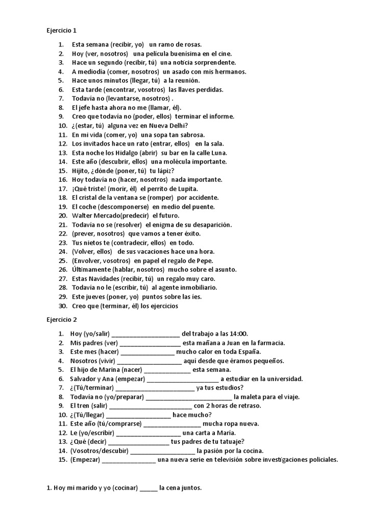 Preterito Perfecto Ejercicios | PDF | Artes del Lenguaje y Comunicación ...