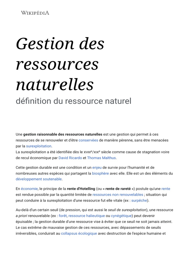 Gestion Des Ressources Naturelles - Wikipédia | PDF | Sciences de l ...