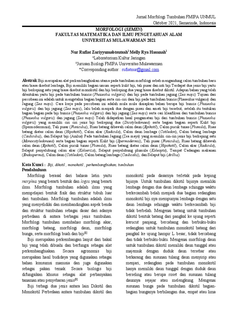 R1 - Jurnal - Nur RufiatZariyyumabtsutsah - 2107026058 - Morfologi Biji | PDF