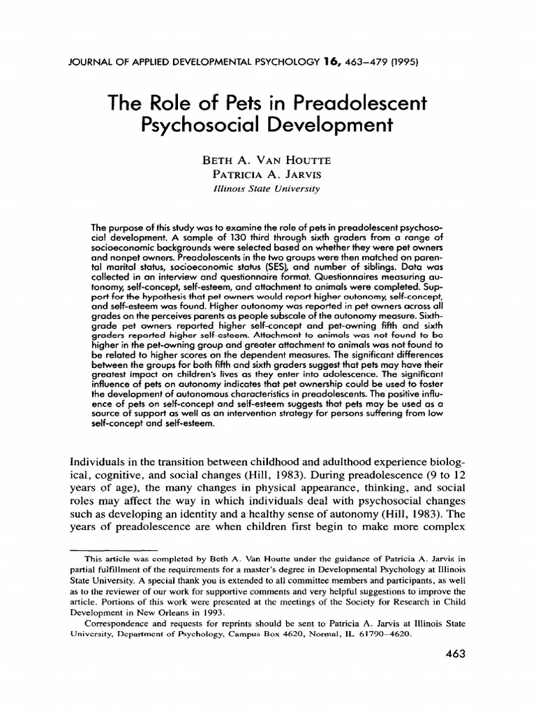 Impact of Pets on Preadolescent Development | PDF | Correlation And ...